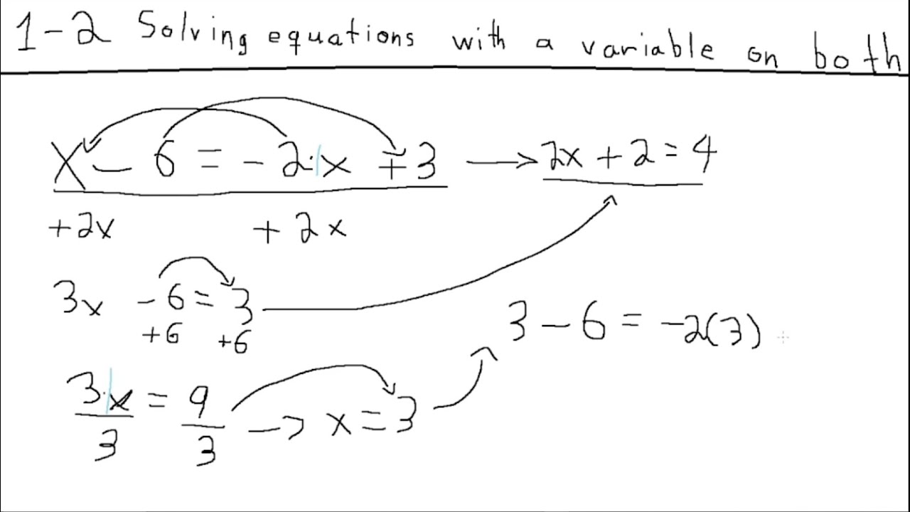1-2 Solving Linear Equations with a variable on both sides. - YouTube