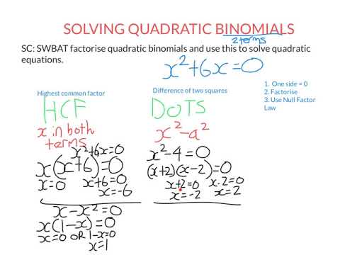 MM Quadratic Binomial Equations - YouTube