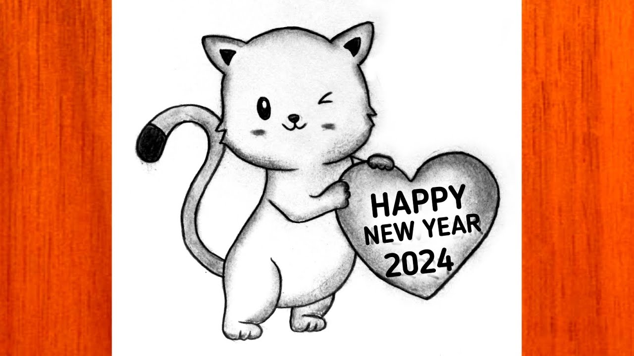Happy new year drawing 2024 😉|| New year 2024 drawing tutorial for ...
