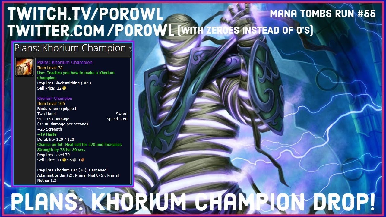 WoW Gold Farm | Mana Tombs | Plans: Khorium Champion | Run #55 - YouTube