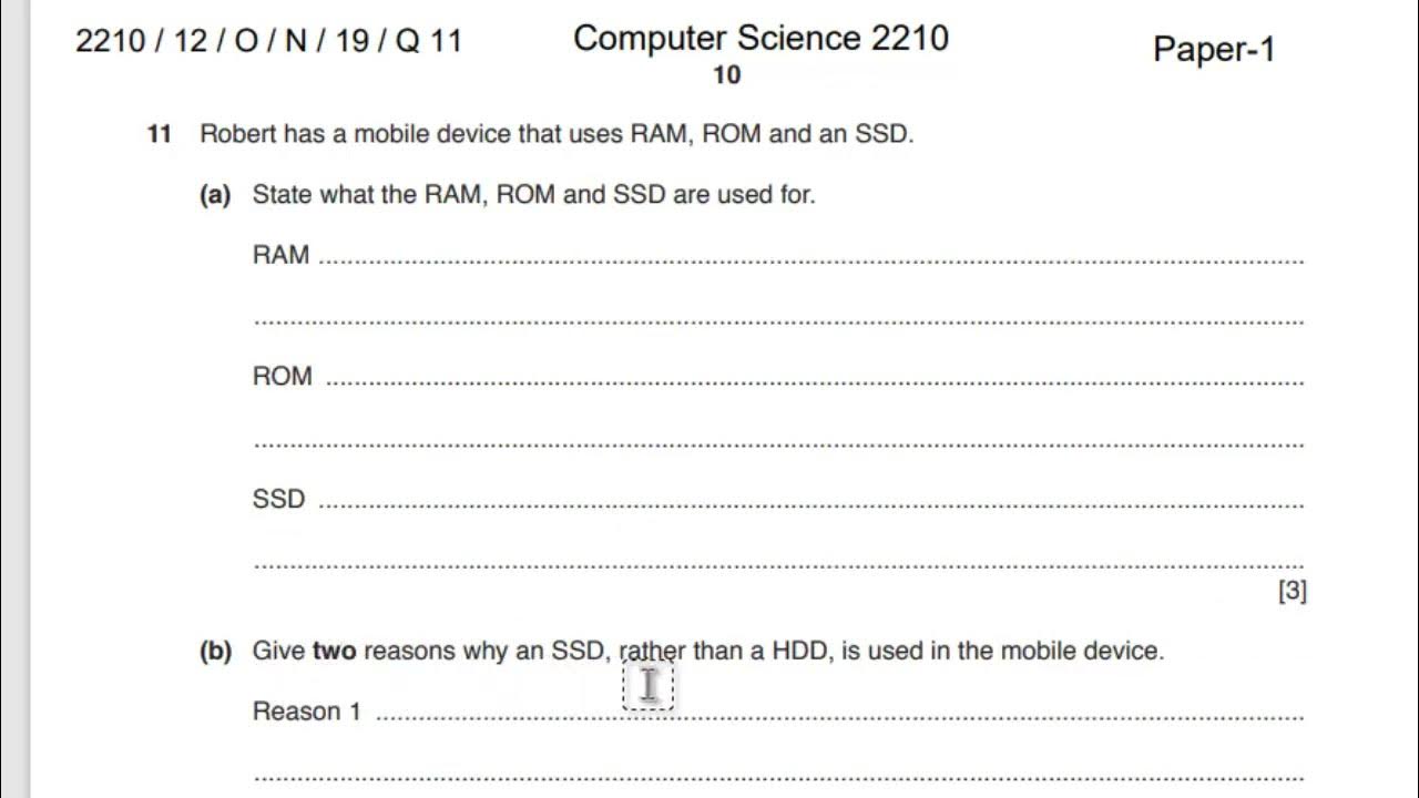 Paper 1 | Computer Science 2210 | Memory and Data Storage | October ...