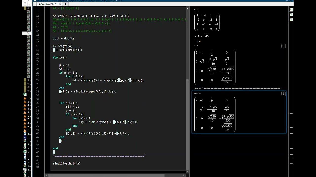 11 Como realizar la Factorización de Choleski - Algoritmo en matlab - YouTube