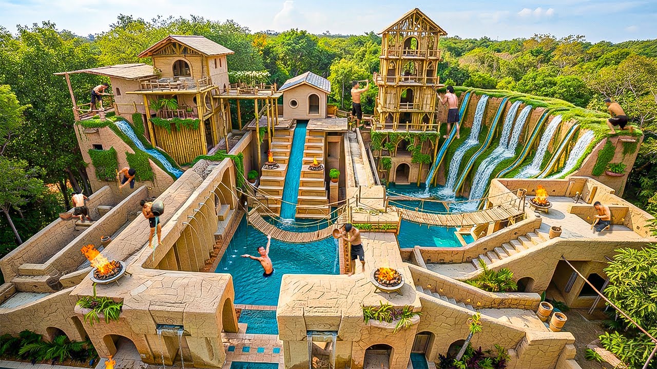 200 Days Building a Clay Water Park with Bamboo Tower Complex and Giant ...