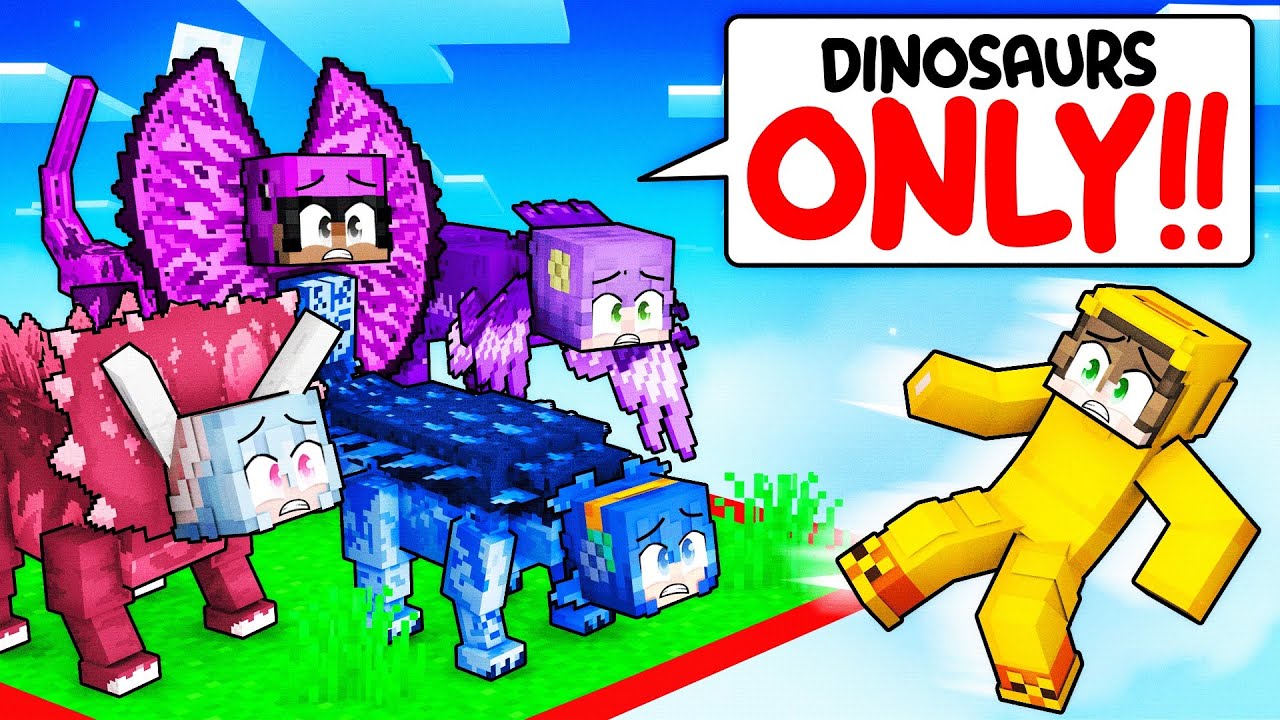 LOCKED on ONE BLOCK But We’re DINOSAUR MOBS! in Minecraft - YouTube