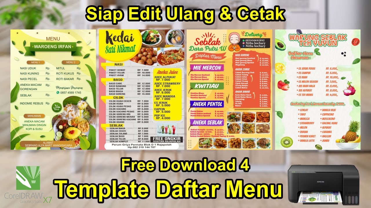 Free Download 4 Template Daftar Menu | Corel Draw X7 - YouTube