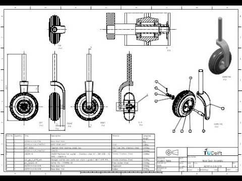 AE1111 II Assignment 7 - Nose Gear Assembly Drawing - YouTube