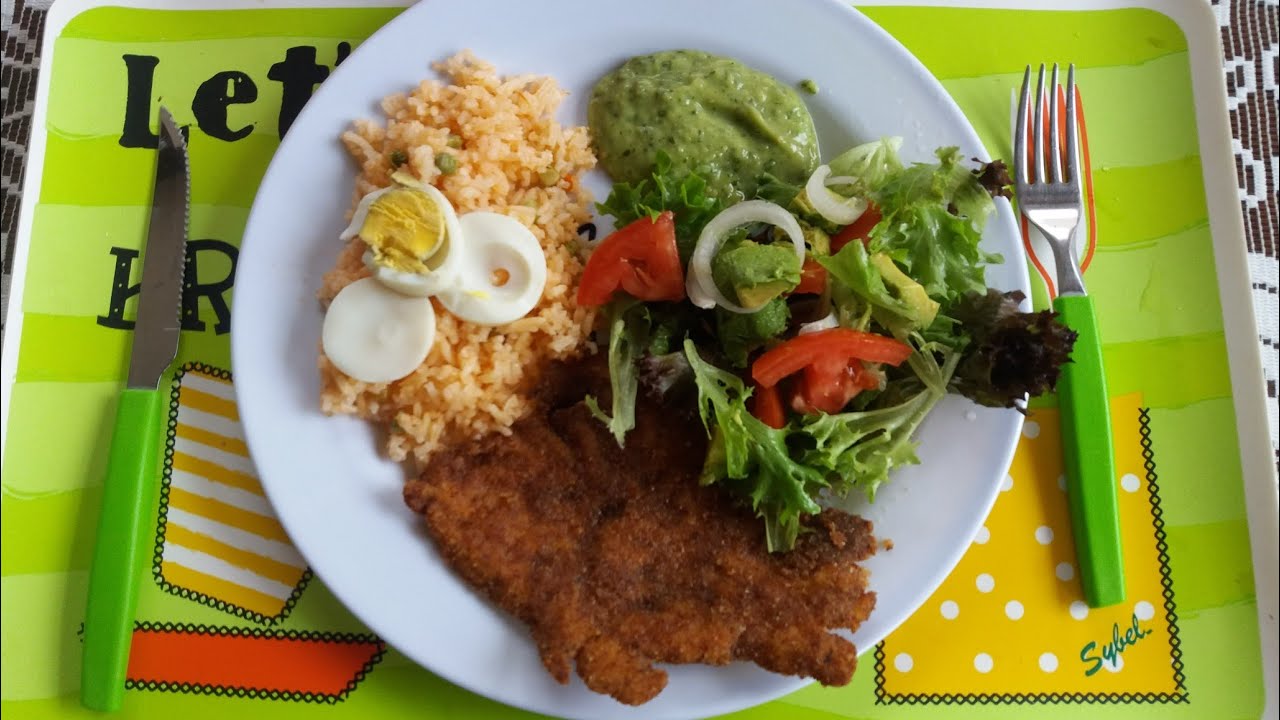 RECETA Y MENU DE HOY#1 MILANESA DE POLLO, ENSALADA Y ARROZ!! - YouTube