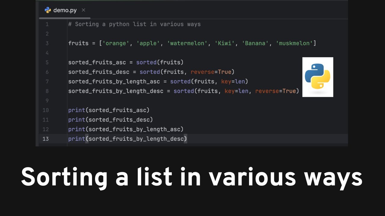 Sorting a python list in various ways - YouTube