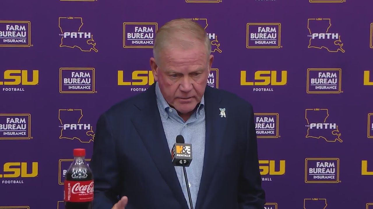 LSU head coach Brian Kelly talks about the Nicholls State game. - YouTube