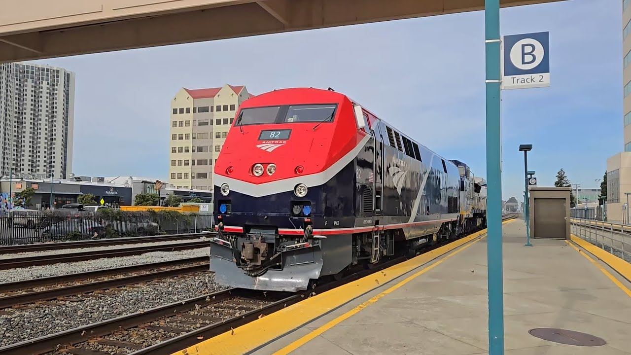 Amtrak Power Move at Emeryville Station with P42DC #82 Phase VII Unit # ...