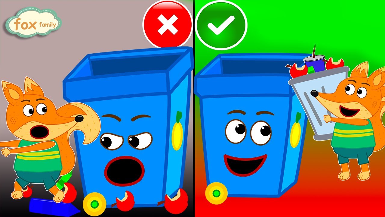 The Fox Family and friends talking garbage bin - cartoon for kids new ...