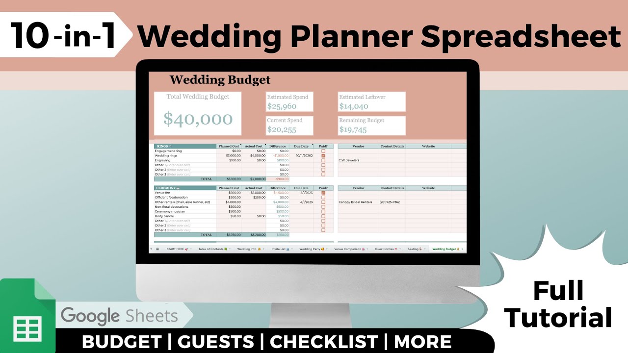 10-in-1 Wedding Spreadsheet Template Tutorial - Save Time, Stress ...
