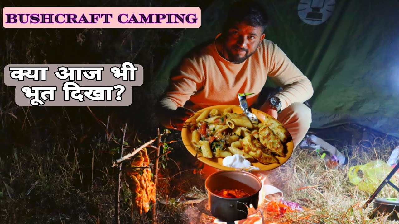 Bushcraft camping in indian forest | open fire roasted food ...