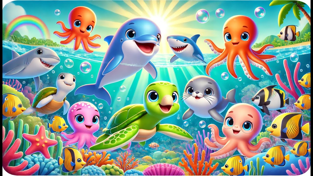 Sea Animals Song for Kids | Dolphin, Manta Ray, Seal, Sea horse, Turtle ...