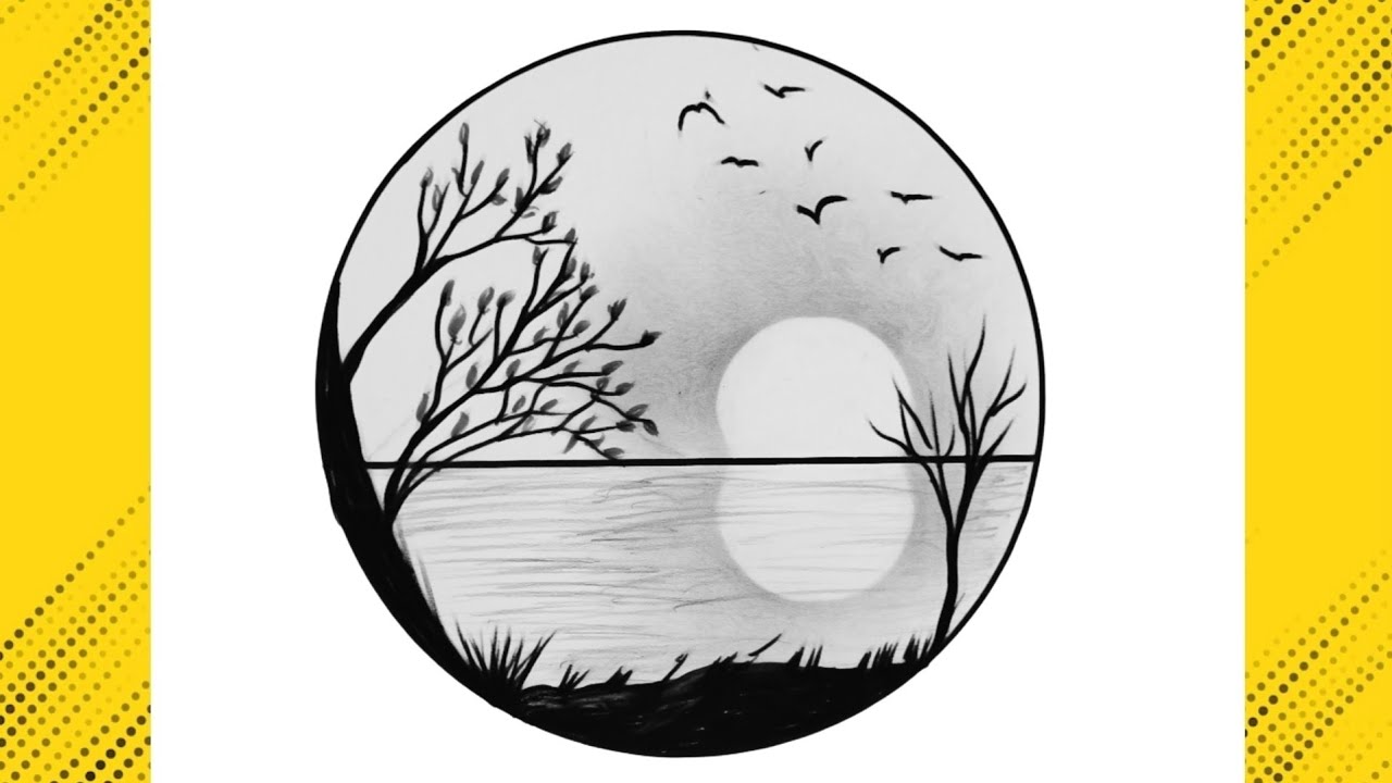 circle scenery drawing step by step | Easy scenery drawing | beautiful ...