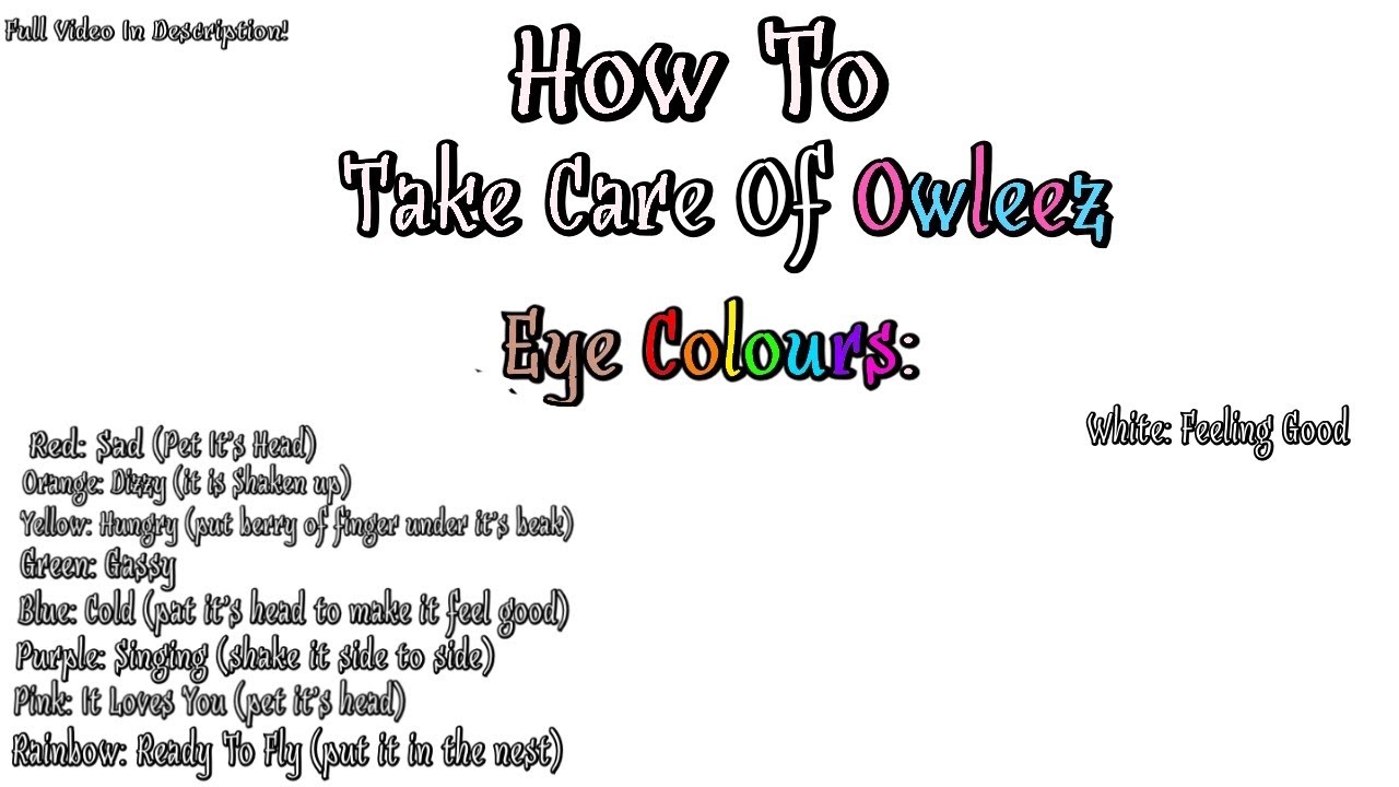 How To Take Care Of Owleez [Full Tutorial In The Description] - YouTube