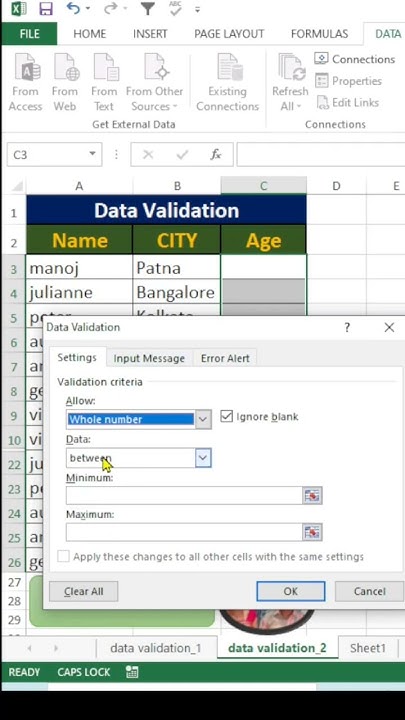 Excel Data Validation: How to Limit Whole Numbers to Values Less Than a Specified data #shorts ...