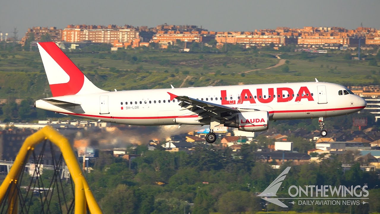 LAUDA (RYANAIR) A320 landing on rwy 32R at Madrid - YouTube