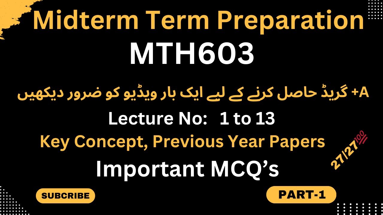 Mth603 Midterm Part-1 Most Important MCQS Spring 2024|%100 Mth603 Mid-term - YouTube