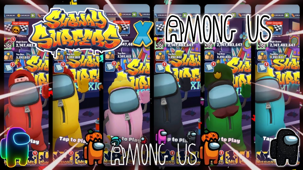 👁️‍🗨️ 🌌 6 Characters AMONG US Crew Gameplay | Subway Surfers Mexico ...