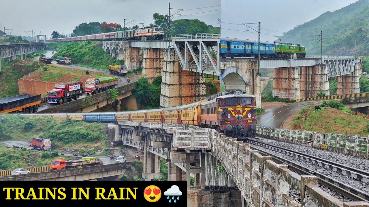 Trains In Rain 😍🌧️ | Express + Goods Trains | Koraput Spl + Guntur Exp + Samata SF Exp | 4K ...