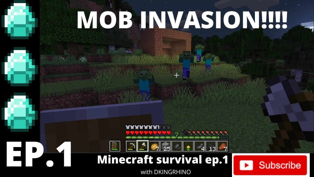 MOB INVASION!!! Minecraft survival ep.1 With DKINGRHINO - YouTube