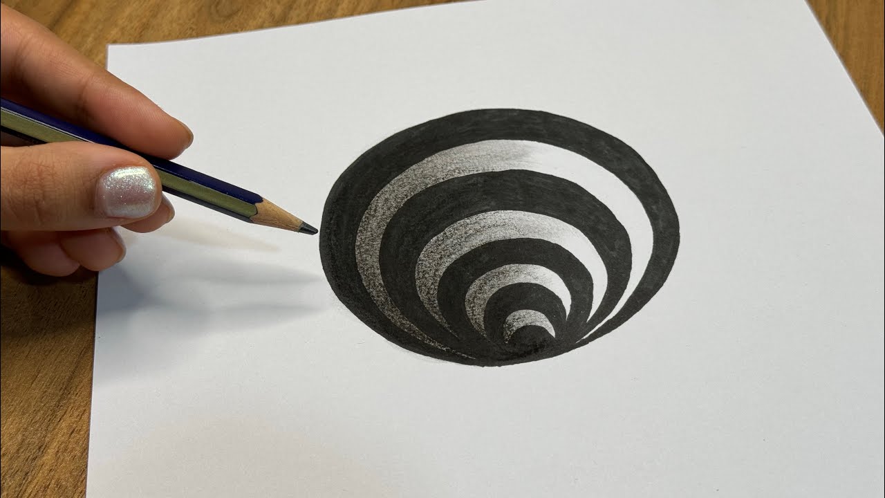 Easy 3D Drawing : How to Draw a Round Hole on Paper with Easy 3D ...