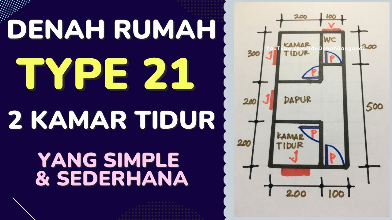 Denah Rumah Type 21 2 Kamar Tidur Yang Simple dan Sederhana - YouTube