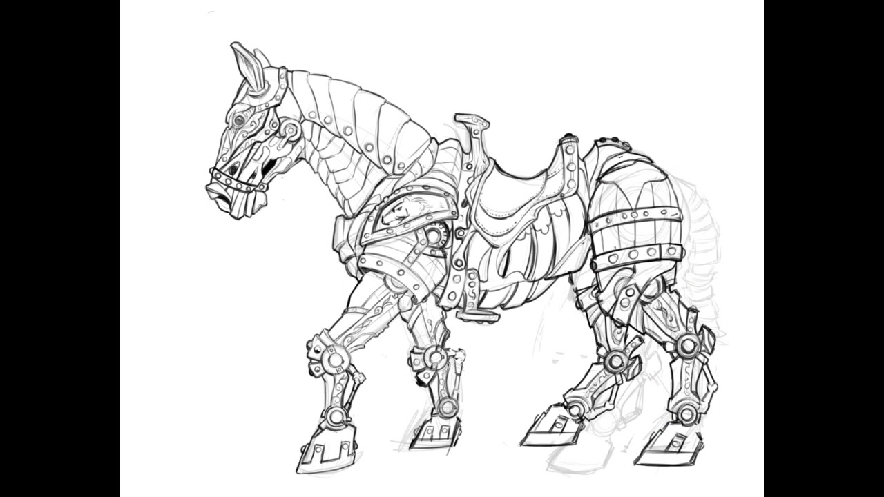 How to draw: Timelapse: Mechanical Horse - YouTube