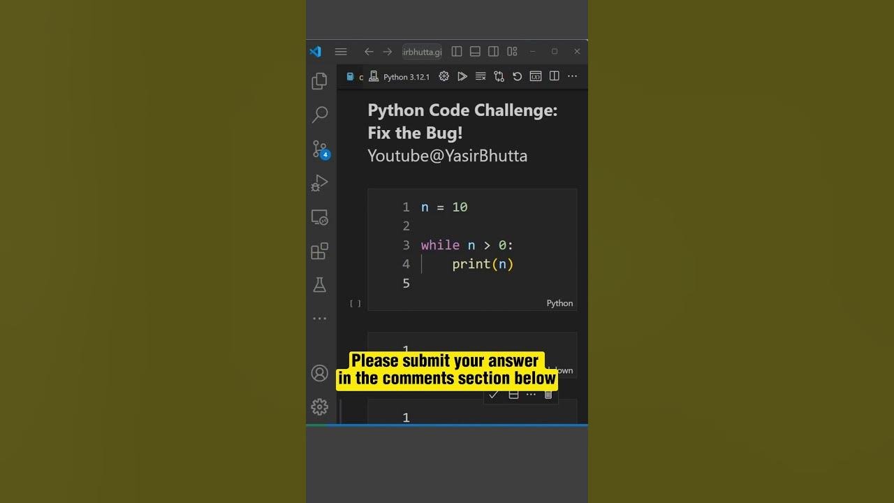 Python Quiz #44 Fix the Bug in Python: A Coding Challenge | Python for Beginners | while loop ...