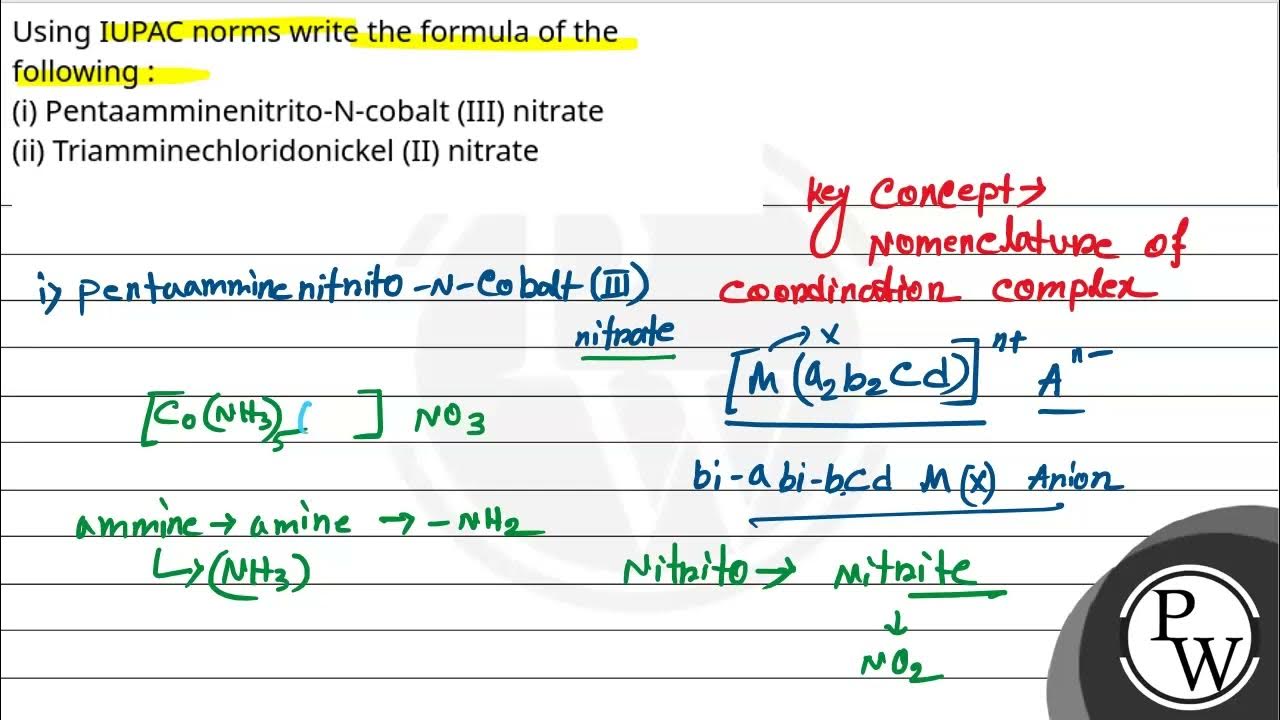 Using IUPAC norms write the formula of the following :(i) Pentaamminenitrito-N-cobalt (III) nitr ...