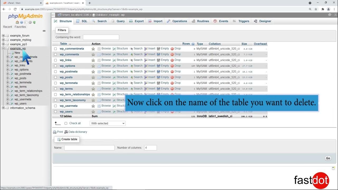 How To Delete Database Table Via Phpmyadmin In Cpanel With Fastdot Youtube