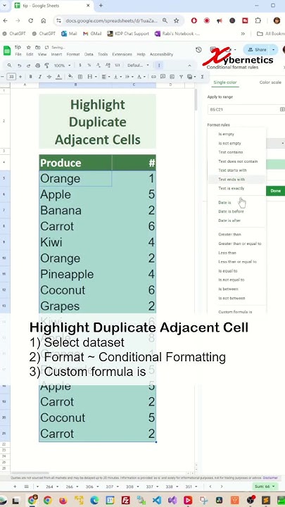 How do you highlight duplicate adjacent cell in Google sheet? - Excel ...