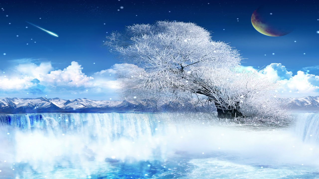 Silver tree moon and waterfall background video - YouTube