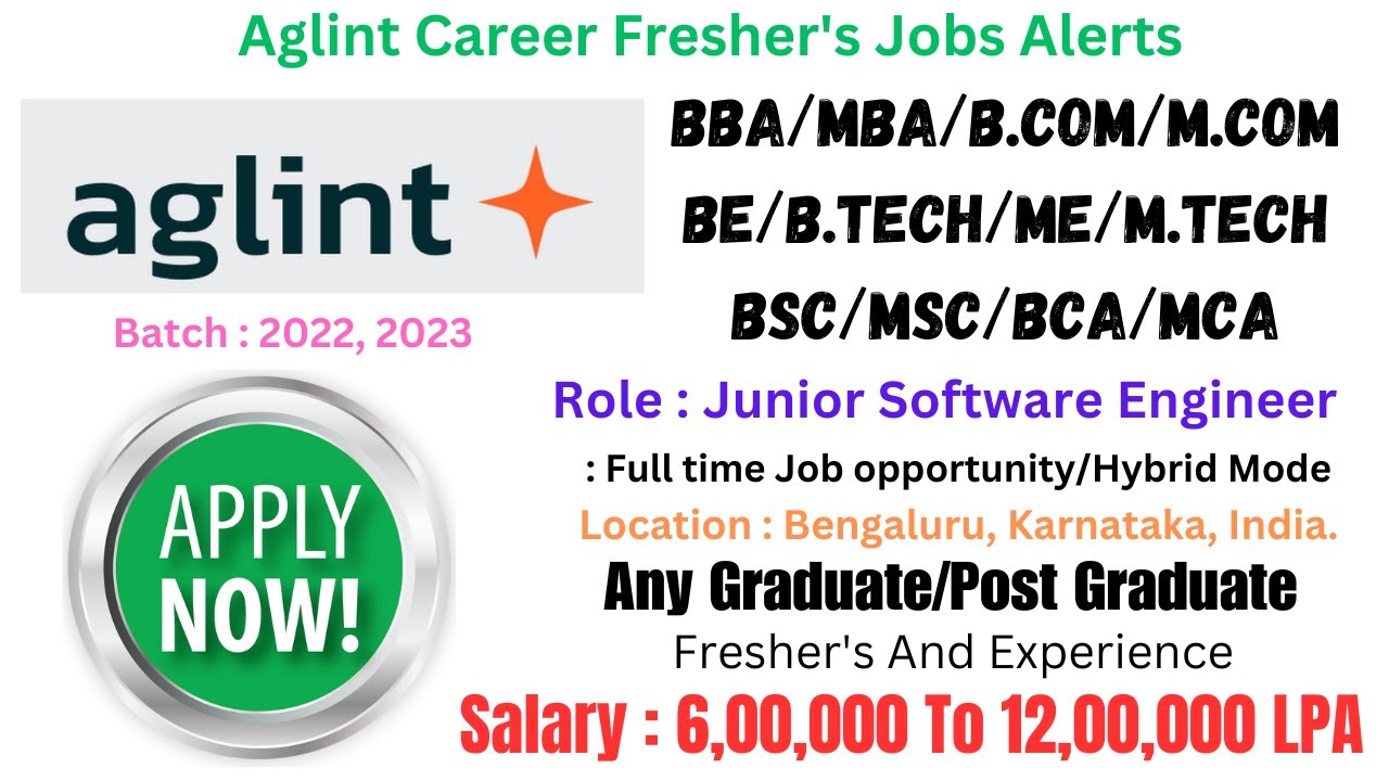 Aglint Off Campus Drive 2023 | Junior Software Engineer | Bulk Hiring for Fresher | Apply Now # ...