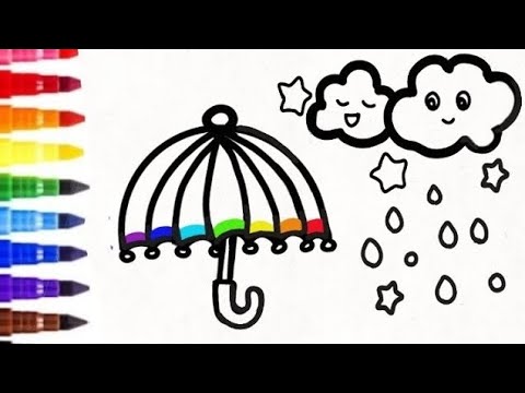 kids umbrella ☔ running Badal drawing # for painting and colouring ...