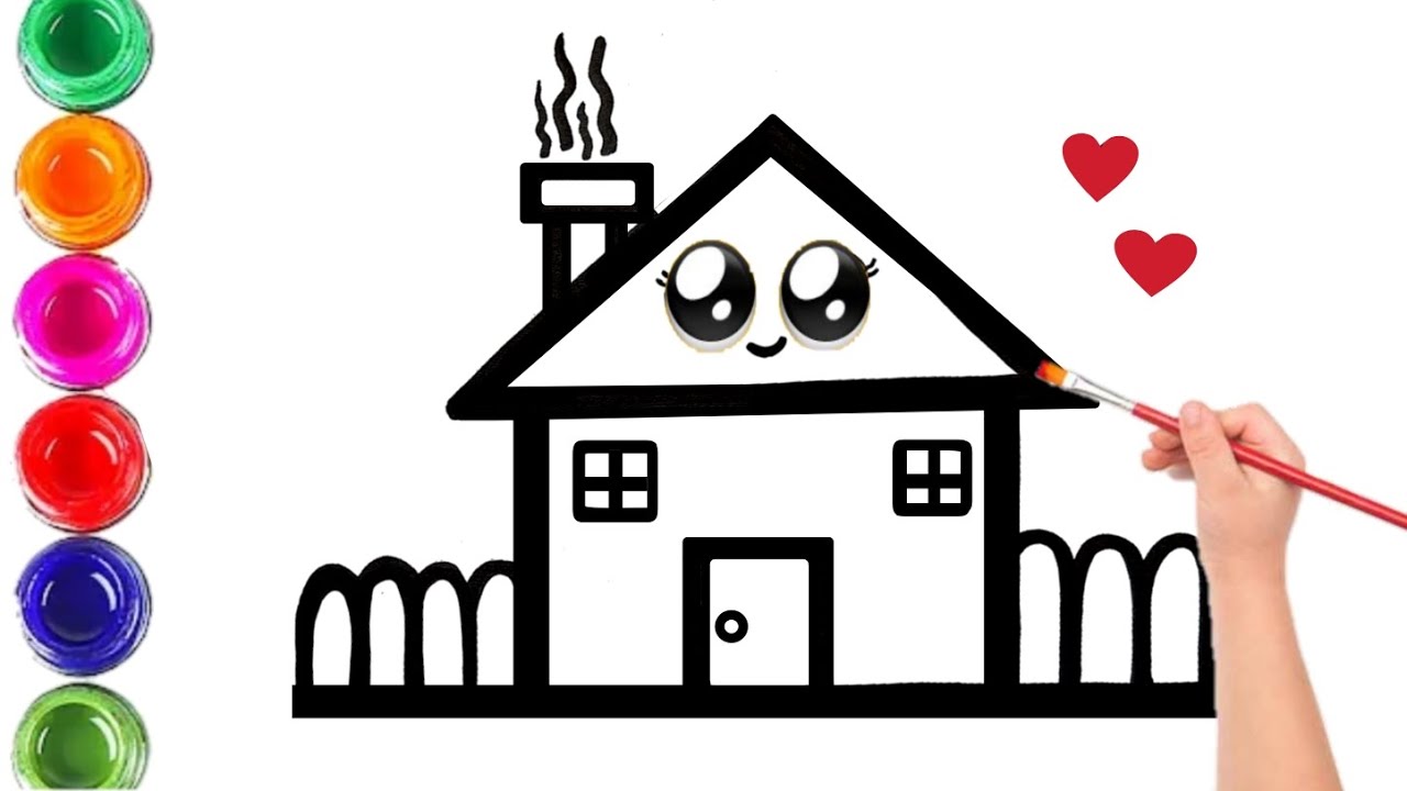 Easy drawing house, drawing with simple shapes, drawing for ...