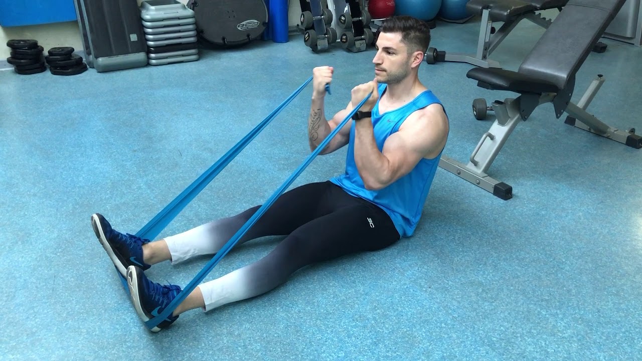 Flexion de codo sentado con goma a 2manos.FIT24X7 - YouTube