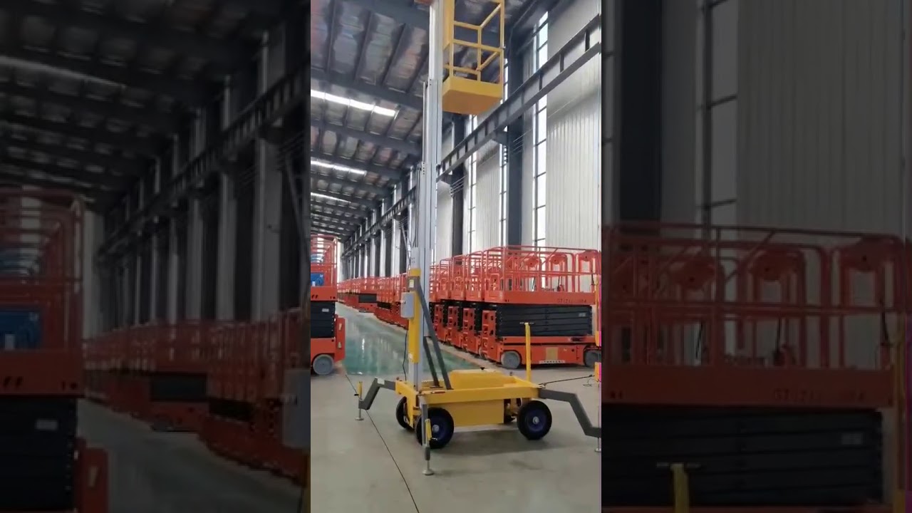 33ft (10m) vertical man lift with big wheels - YouTube