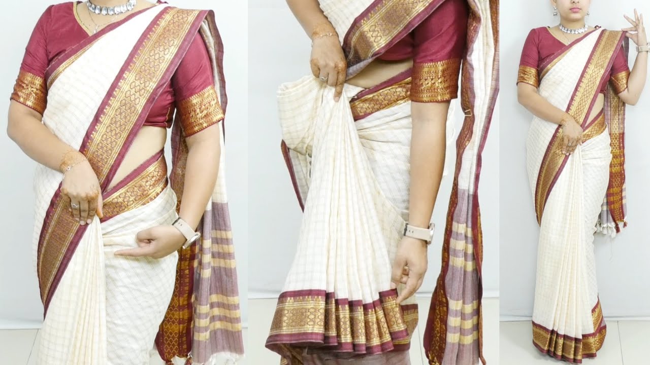 Beautiful & easy saree draping with perfect pleats | How to wear cotton ...