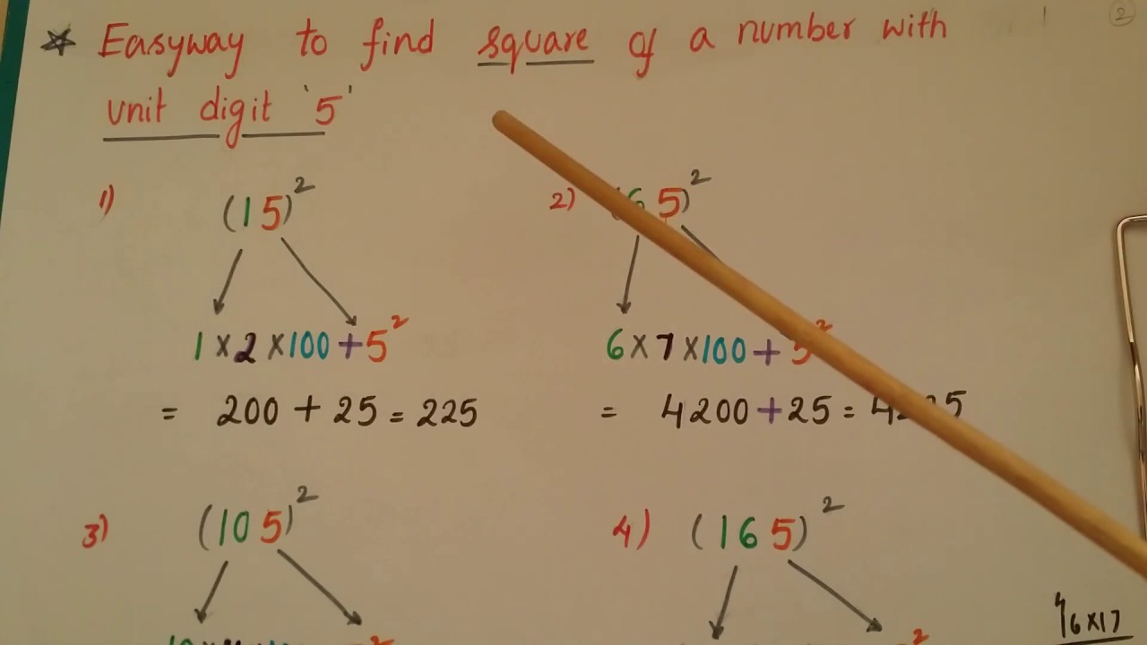 MathsTrick- To find Square number with Unit digit as 5 -Squares and ...