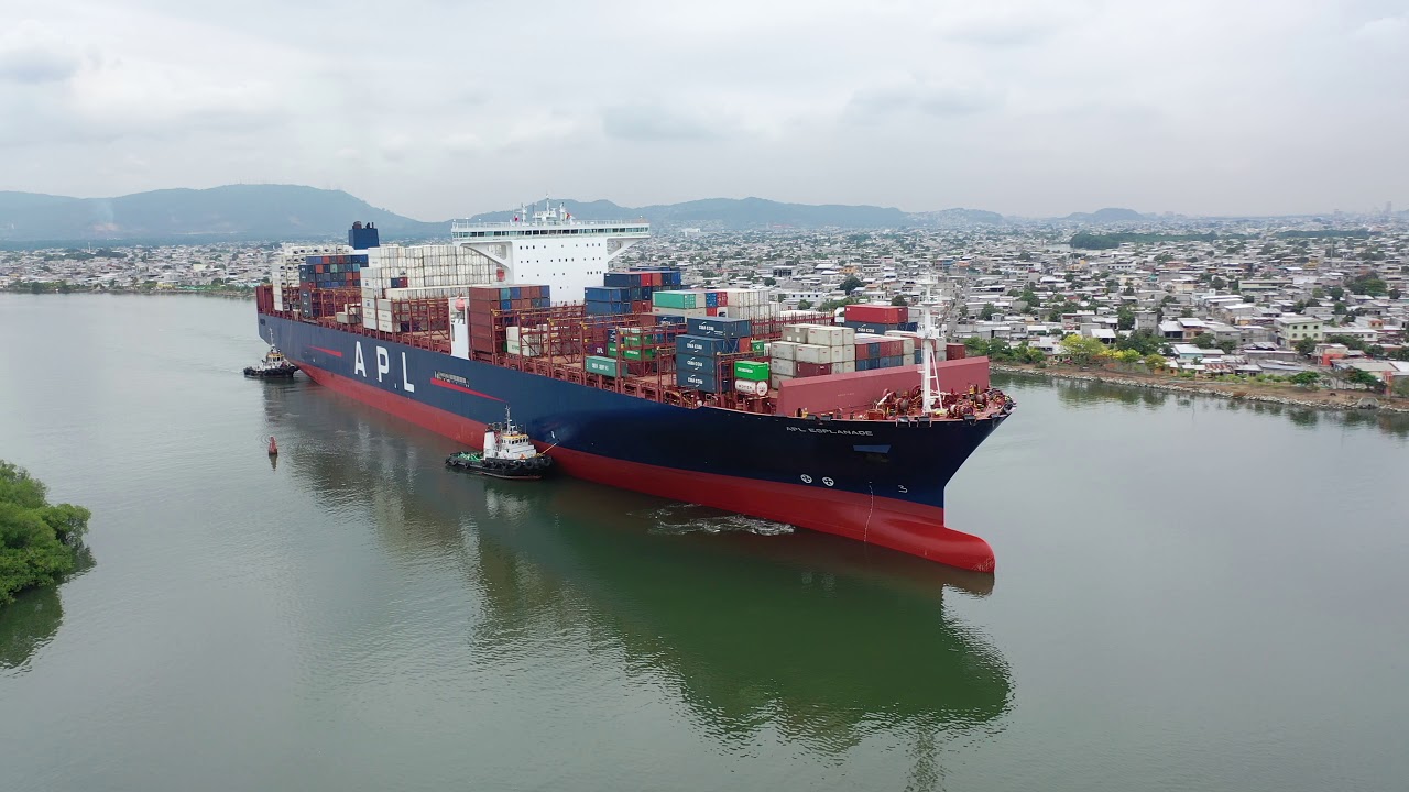 Mega Container Ship APL Esplanade approach manoeuvring "Guayaquil TPG ...