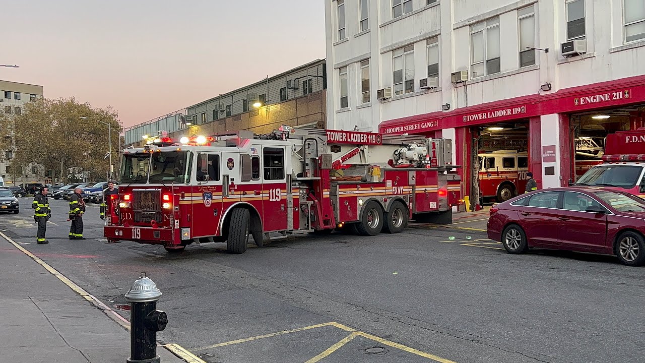 FDNY Tower Ladder 119 Returning to Quarters after a Smoke in a Building ...