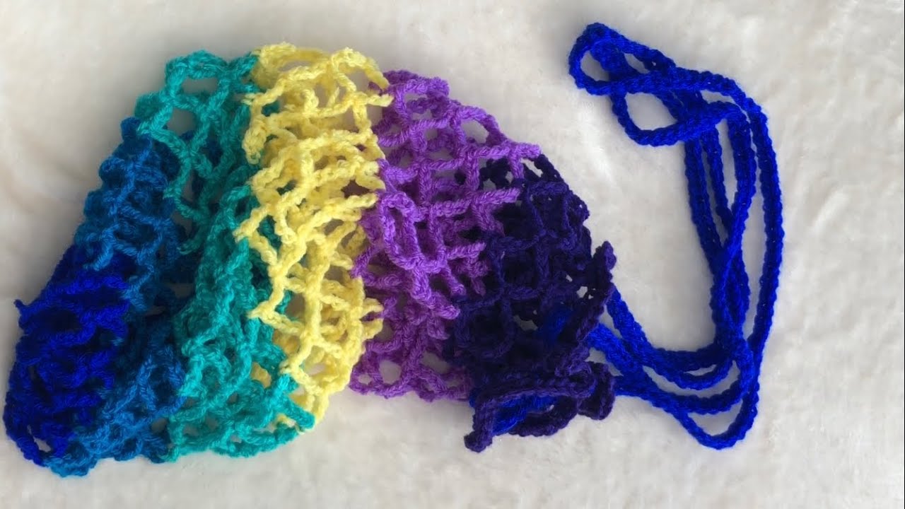 How to crochet a drawstring net bag - YouTube