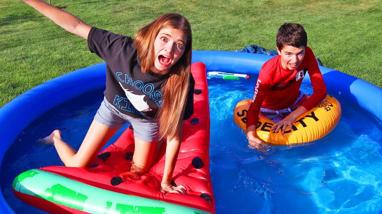 Last To FALL In The SWIMMING POOL Wins! - YouTube