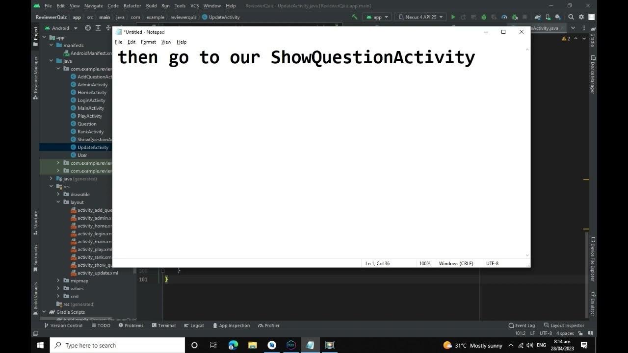 Android Studio Quiz Delete and Update sqlite database part 5 - YouTube