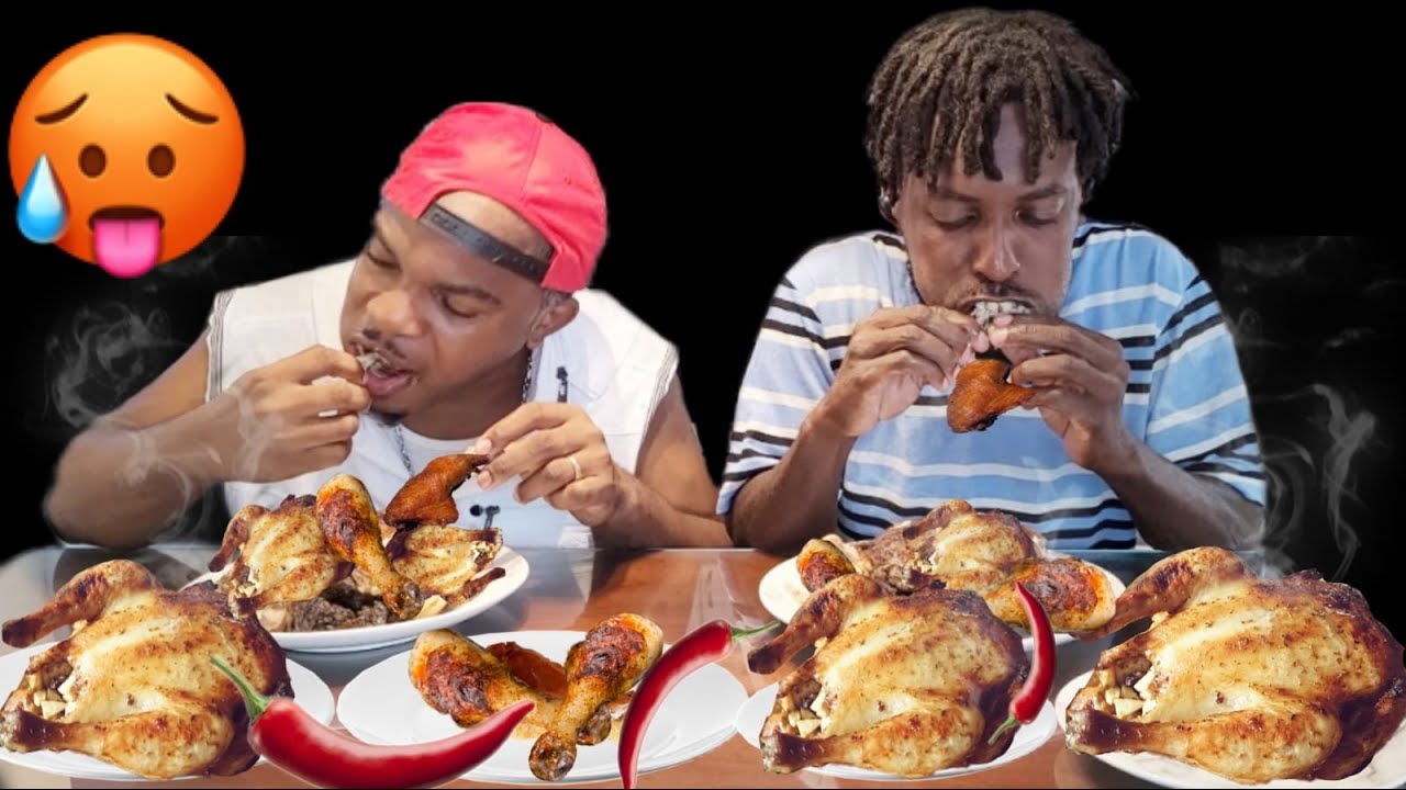 SPICY WHOLE CHICKEN SPEED EATING CHALLENGE || MASSIVE JERK CHICKEN ...