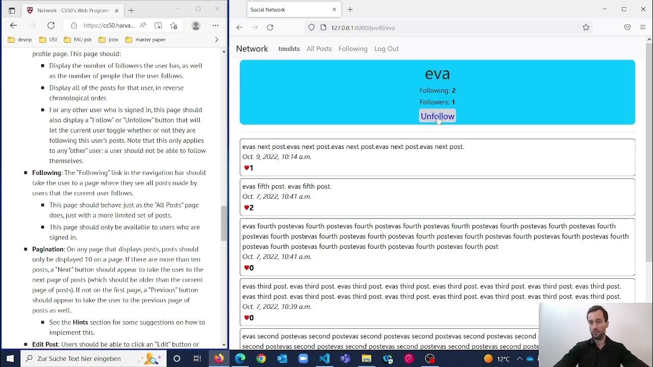 Cs50w Web Programming Project 4 Network Youtube