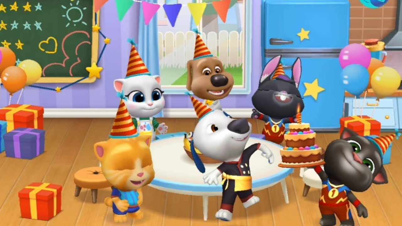 talking tom cat happy birthday song| talking Tom with all friend funny ...