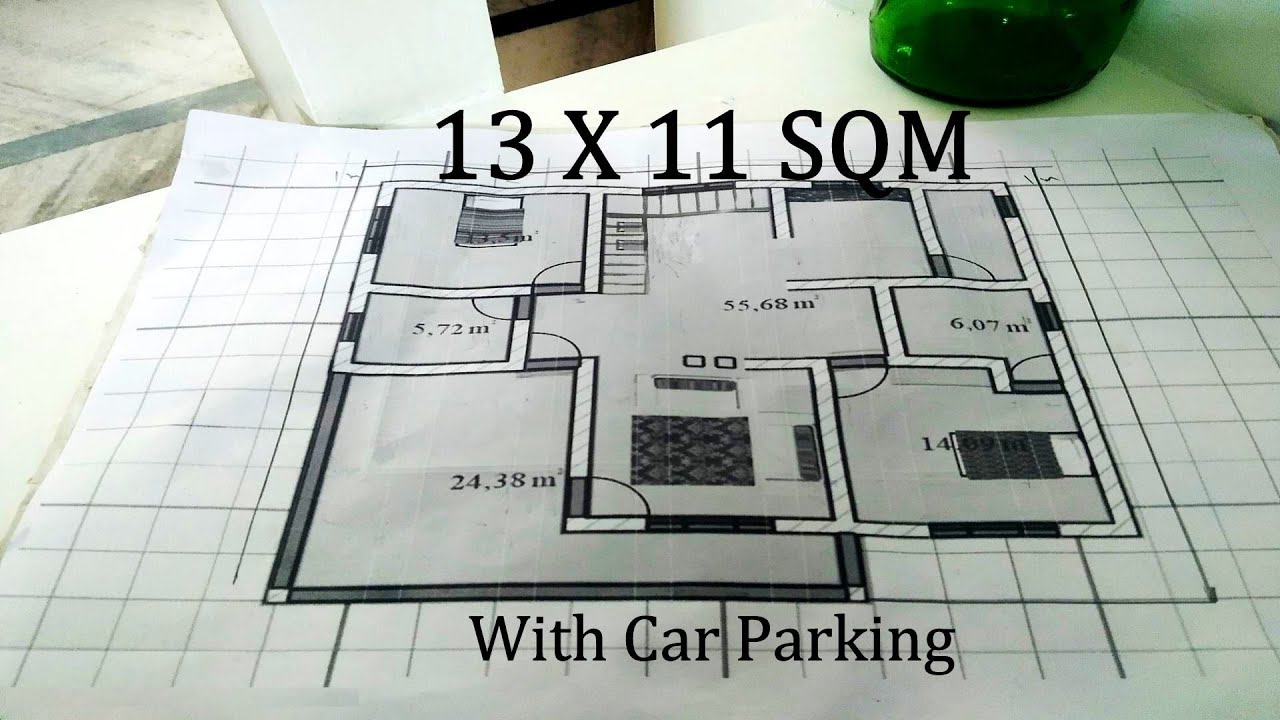 Small House Plan 13 X 11m 143sqm With 2 Bedrooms And American Kitchen